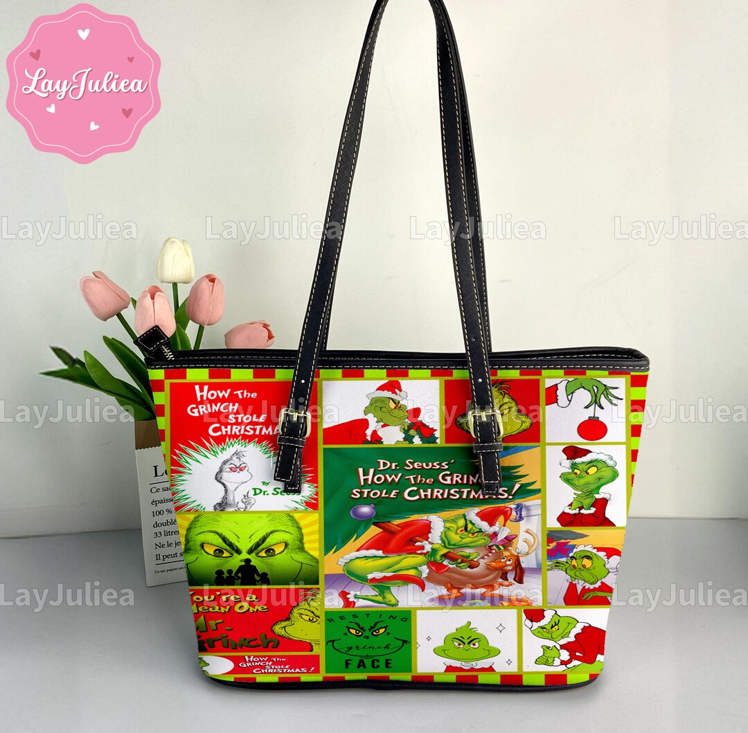 The Grinch Christmas Personalized Vintage Leather Tote Bag, the Grinch ...