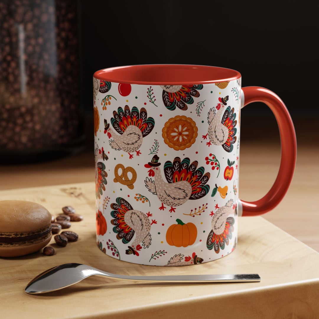 Thanksgiving Turkey Coffee Mug, Fall Ceramic Cup, Autumn Theme Tea Mug ...