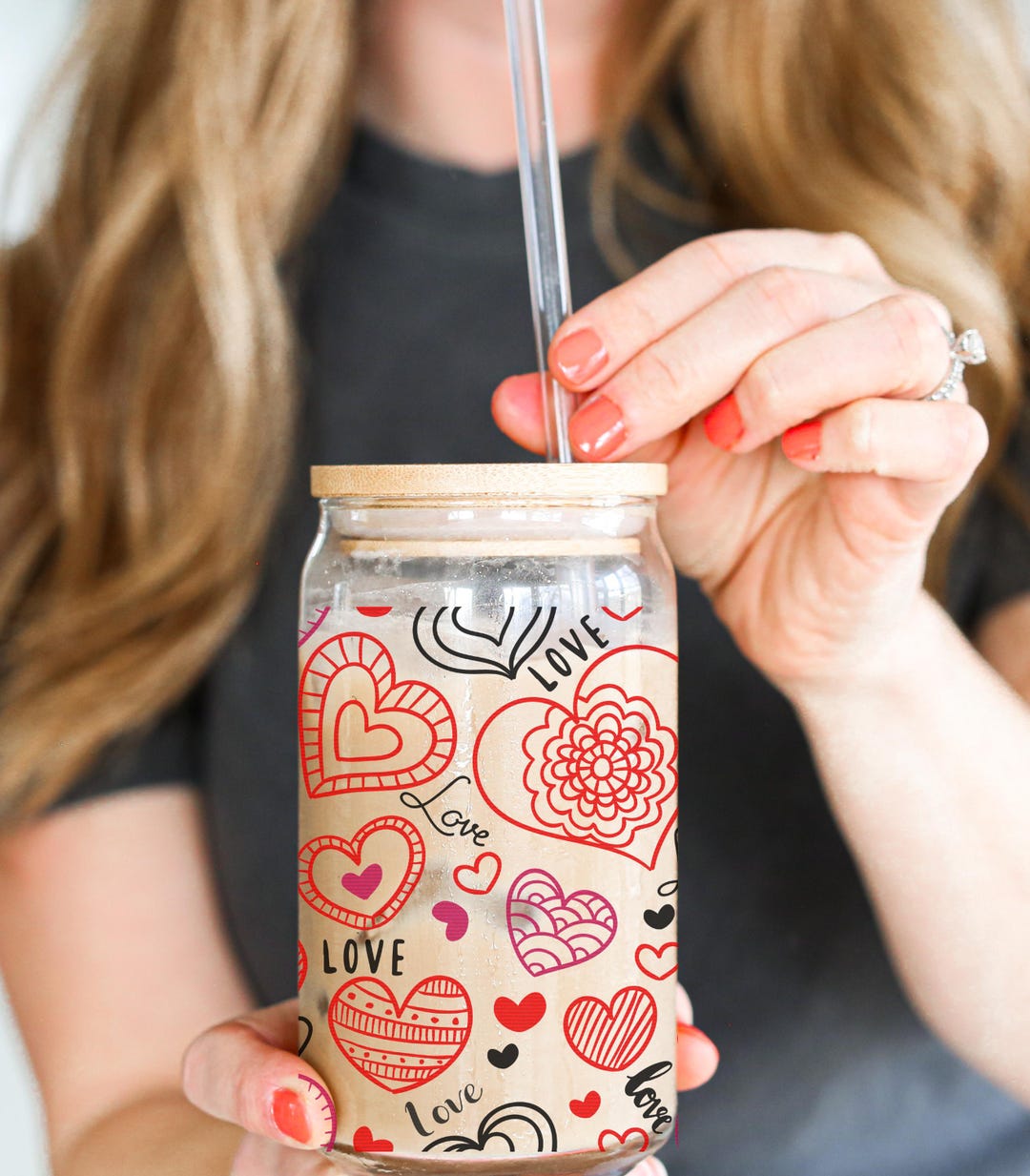 Heart Sipper Glass, 16oz Cute Heart Design, Valentine's Day Gift ...