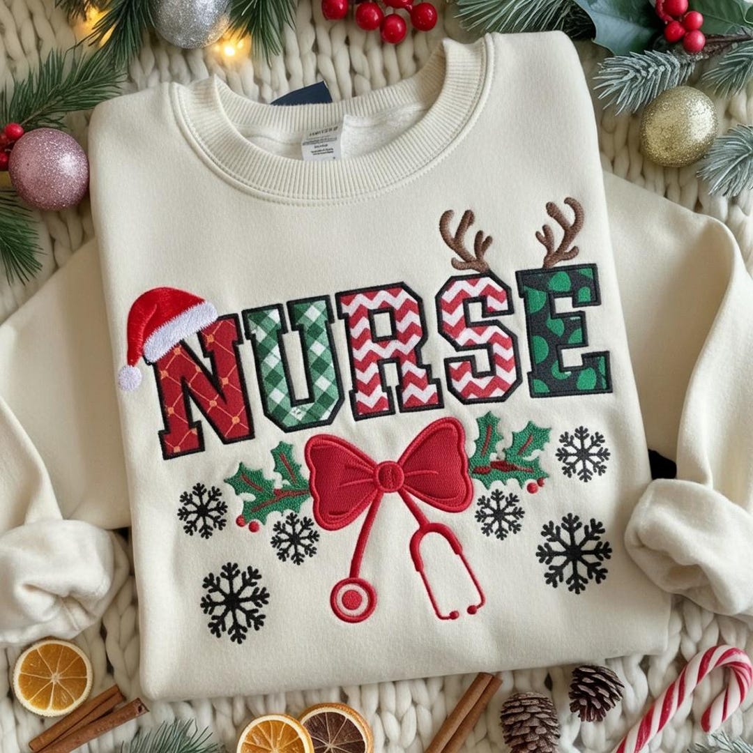 EMBROIDERED Christmas ICU Nurse Sweatshirt, Festive Nurse Sweater ...
