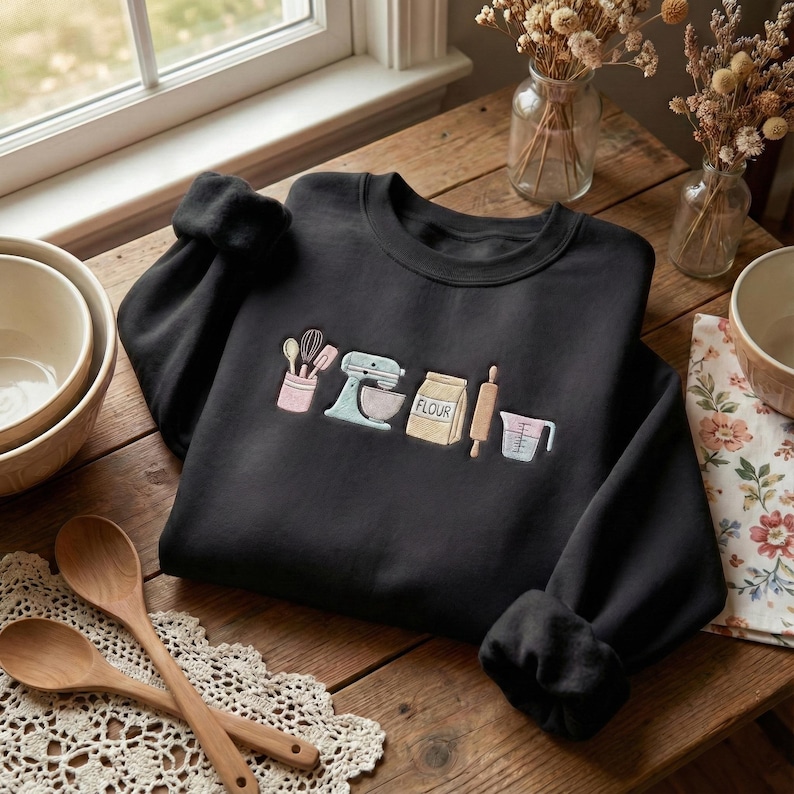 Embroidered Stand Mixer & Kitchen Tools Crewneck, Baking Sweatshirt ...