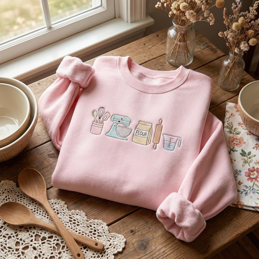 Embroidered Stand Mixer & Kitchen Tools Crewneck, Baking Sweatshirt ...