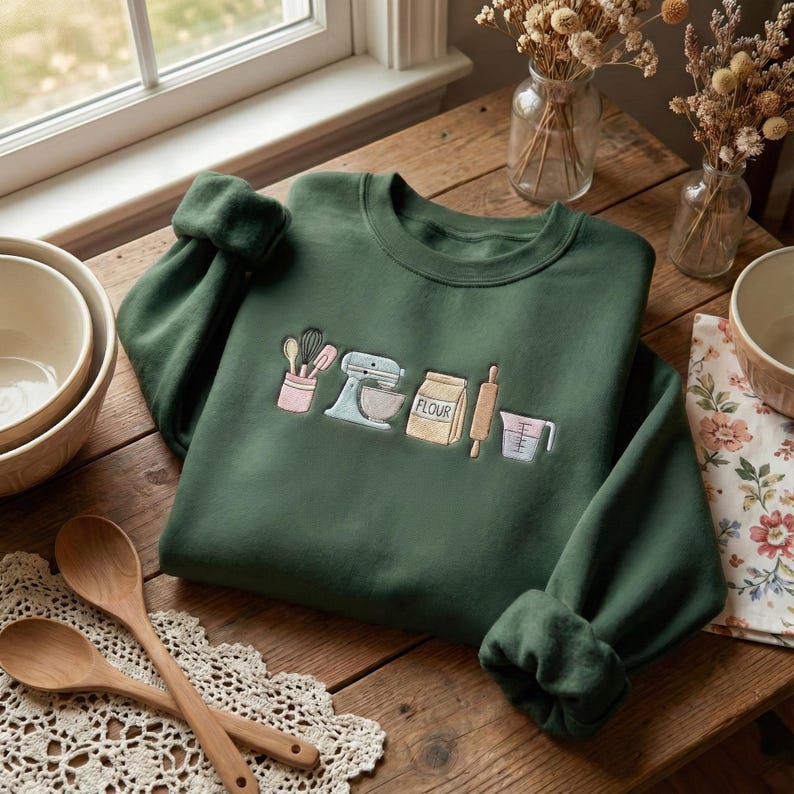 Embroidered Stand Mixer & Kitchen Tools Crewneck, Baking Sweatshirt ...