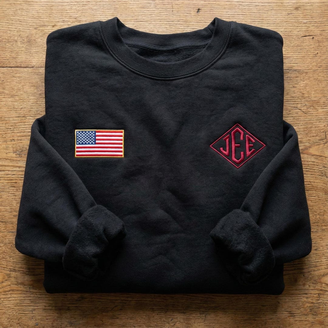 EMBROIDERED J.E.E Epstein Sweater, USA Sleeve Sweatshirt, Monogram ...