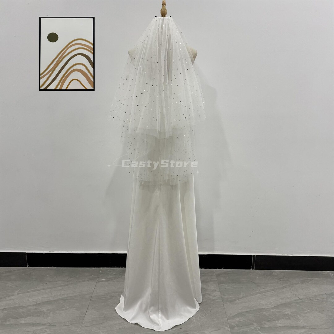 Starry Wedding Veils Glitter Bridal Veils Waltz Veils Fingertip Veils ...