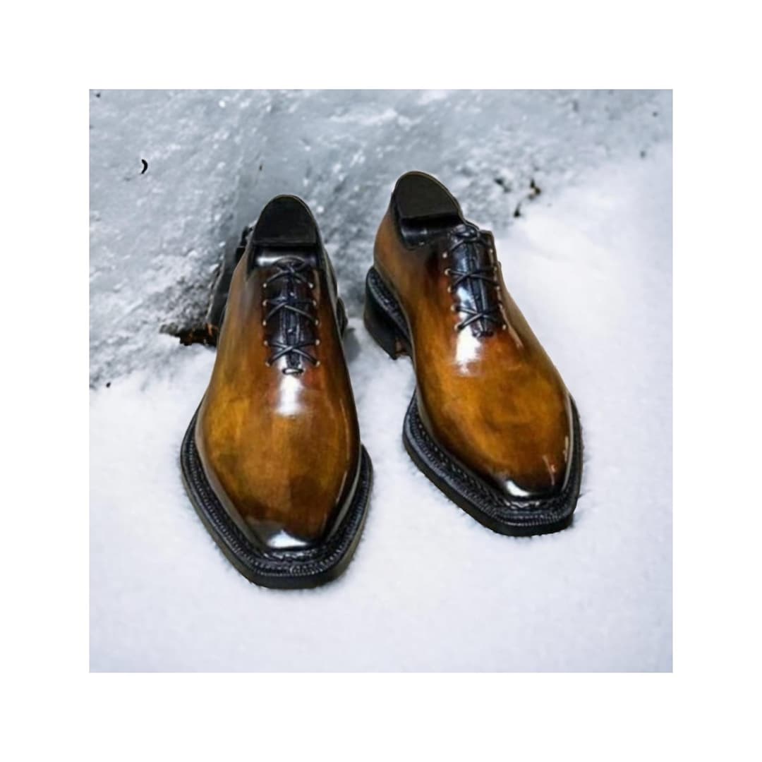 Men's Handmade New Shinny Yellow Tan Leather Shoe Oxford Side Lace-up ...