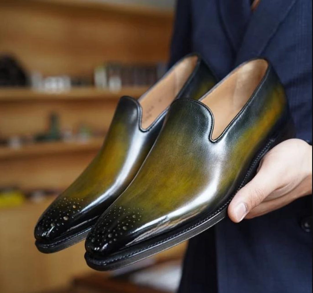Handmade Yellow Leather Moccasin Loafer: Men's Slip-on Shoes Customized ...
