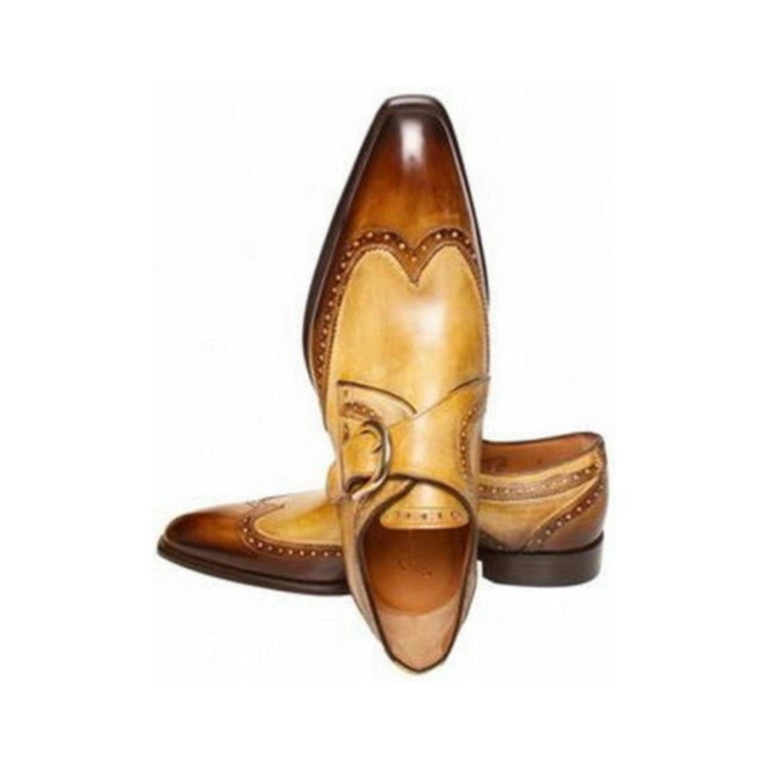 Buy New Men's Premium Quality Handmade Notch Beige & Brown Leather ...
