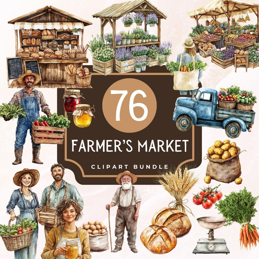 Farmer's Market Clipart Bundle, Healthy Fruit, Healthy Vegetable ...