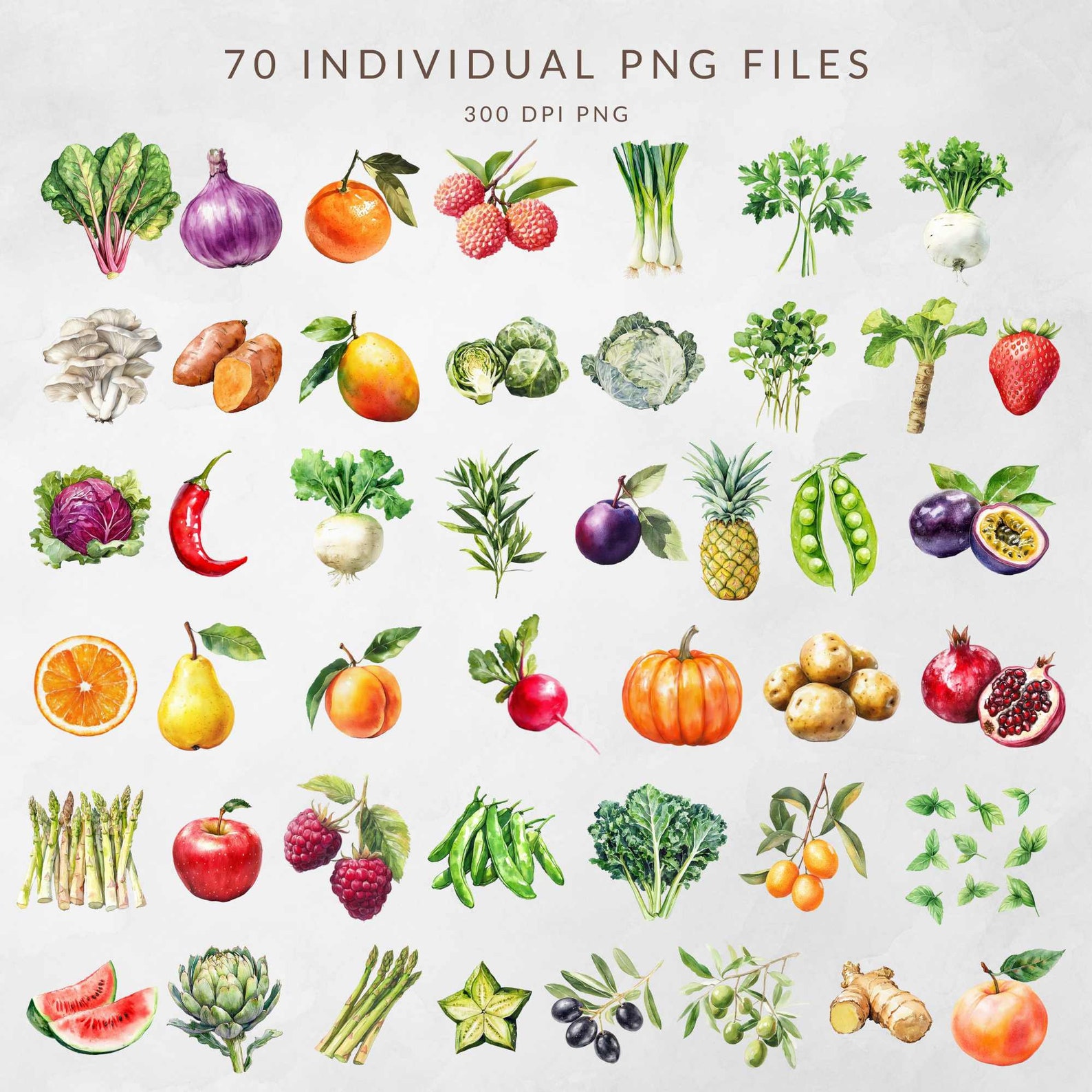 Watercolor Fruit and Vegetable Clipart | Food Clipart | Farmers Market ...