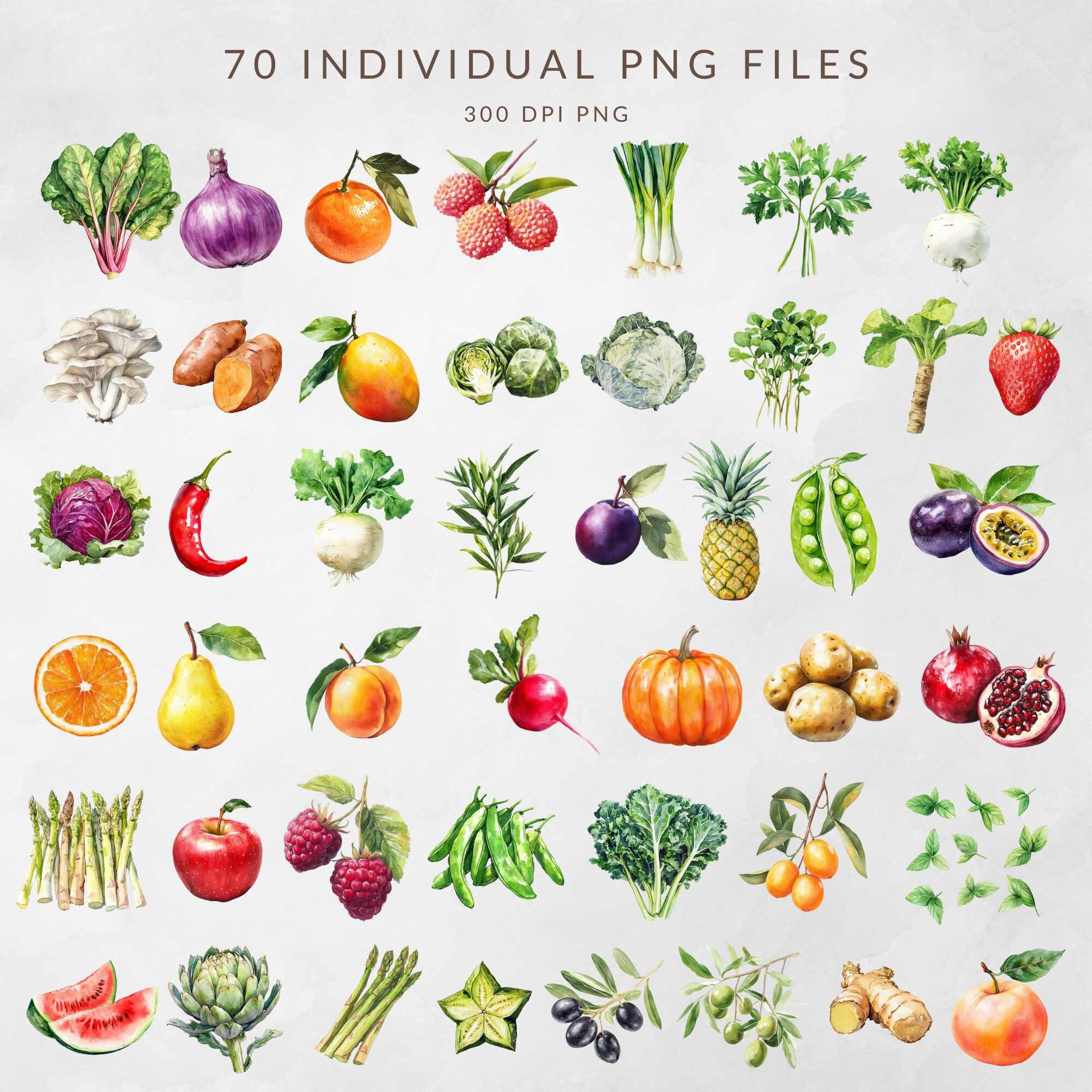 Watercolor Fruit and Vegetable Clipart | Food Clipart | Farmers Market ...