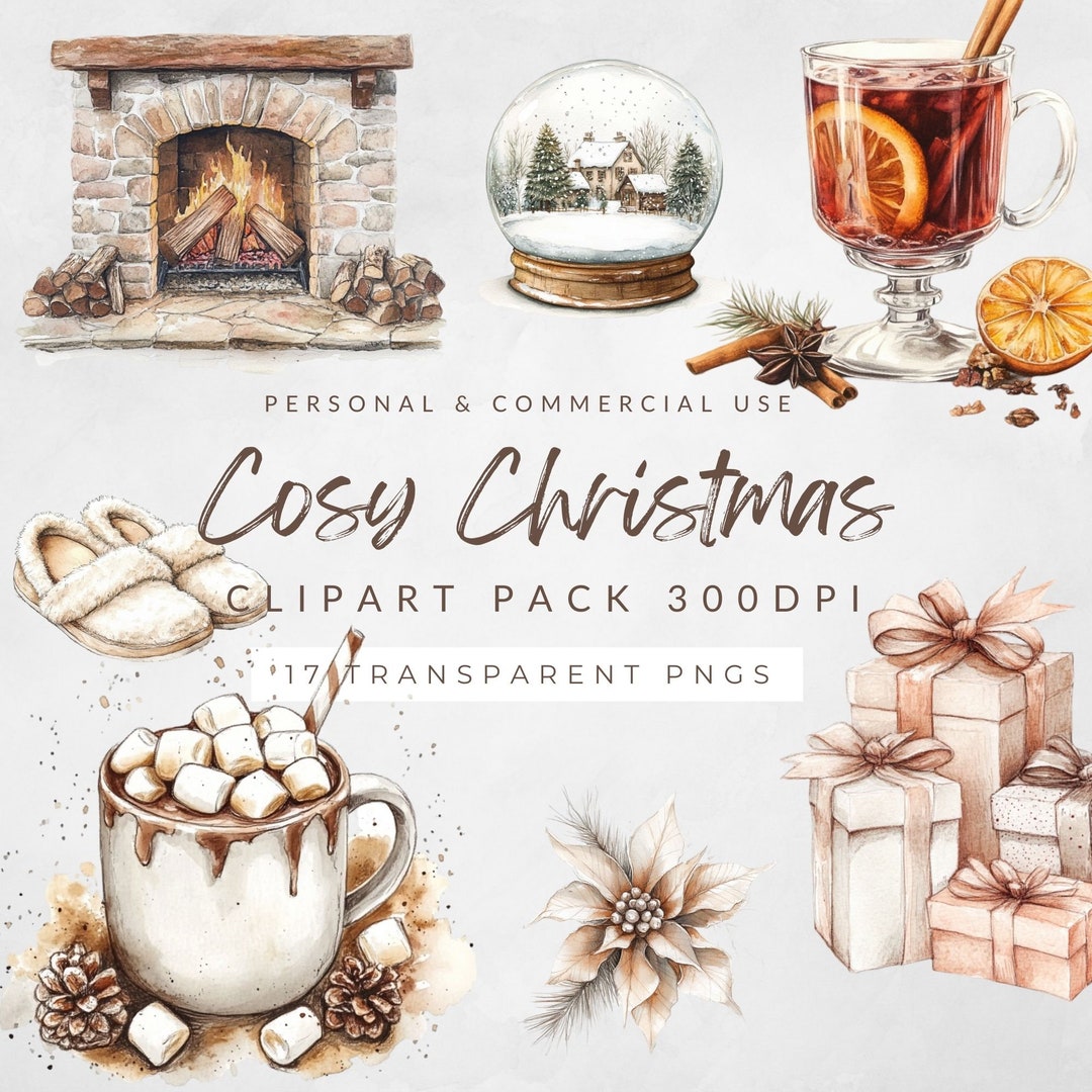 Watercolour Christmas Clipart | Cozy Holiday Bundle | Rustic Winter ...