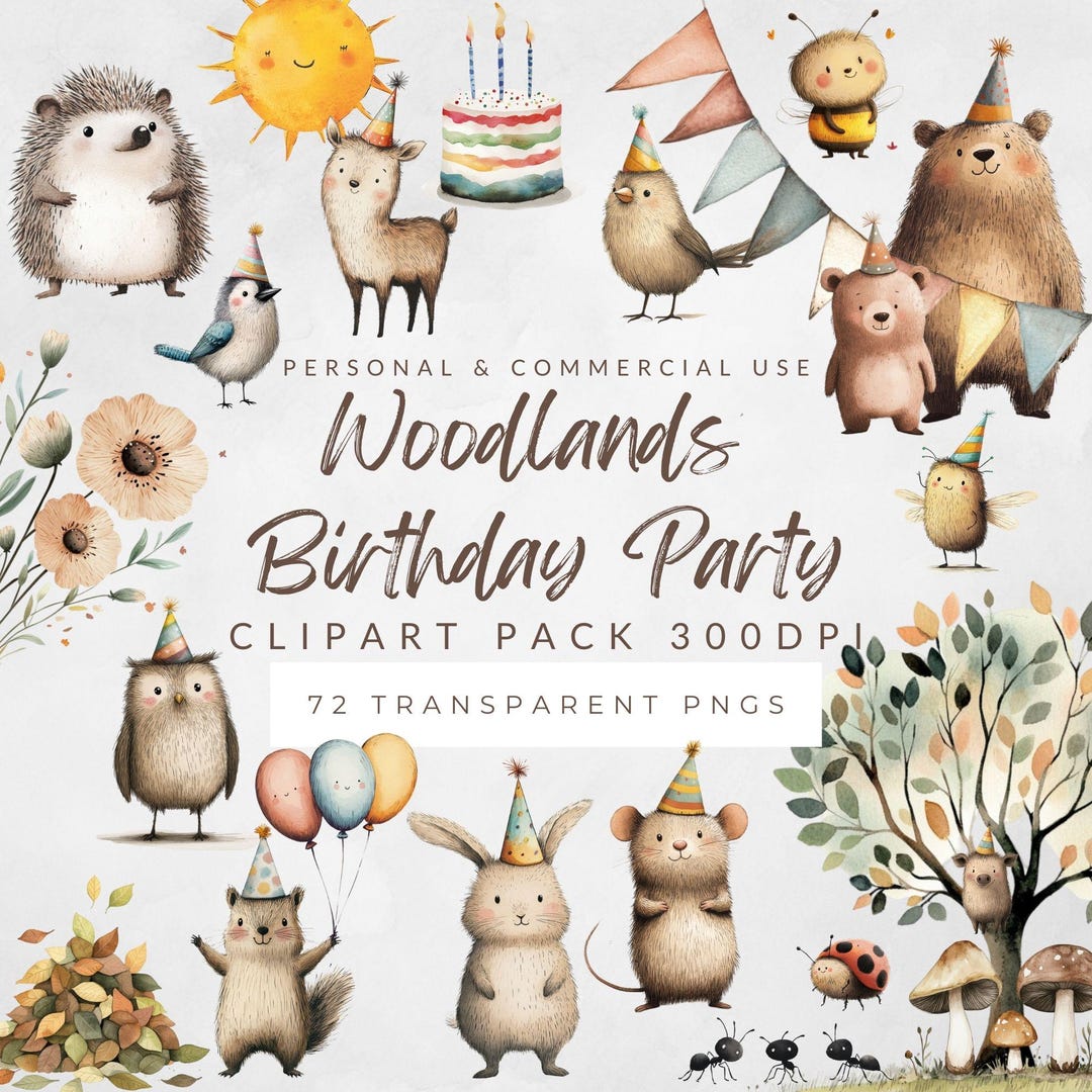 Woodlands Animal Birthday Party Clipart Bundle, Digital Download ...