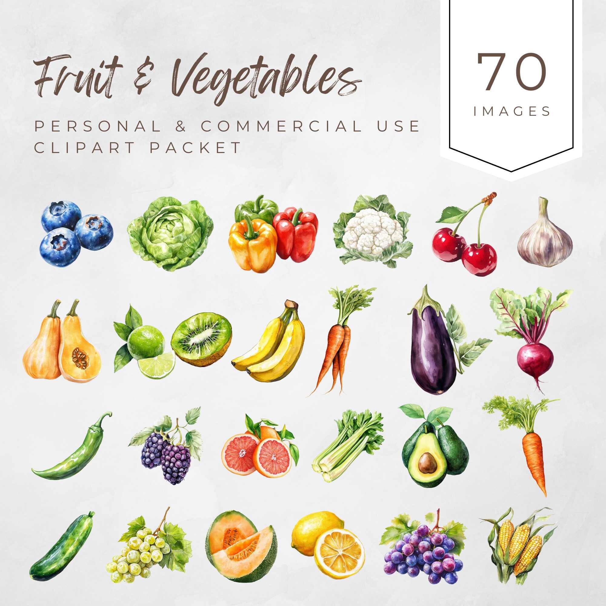 Watercolor Fruit and Vegetable Clipart | Food Clipart | Farmers Market ...