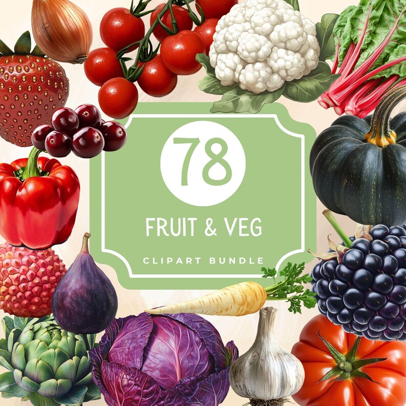 Fruit and Vegetable Clipart | Food Clipart | Farmers Market | Healthy ...