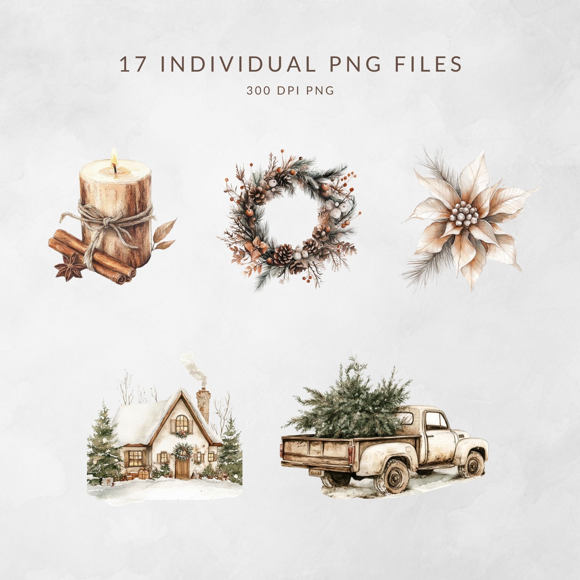 Watercolour Christmas Clipart | Cozy Holiday Bundle | Rustic Winter ...