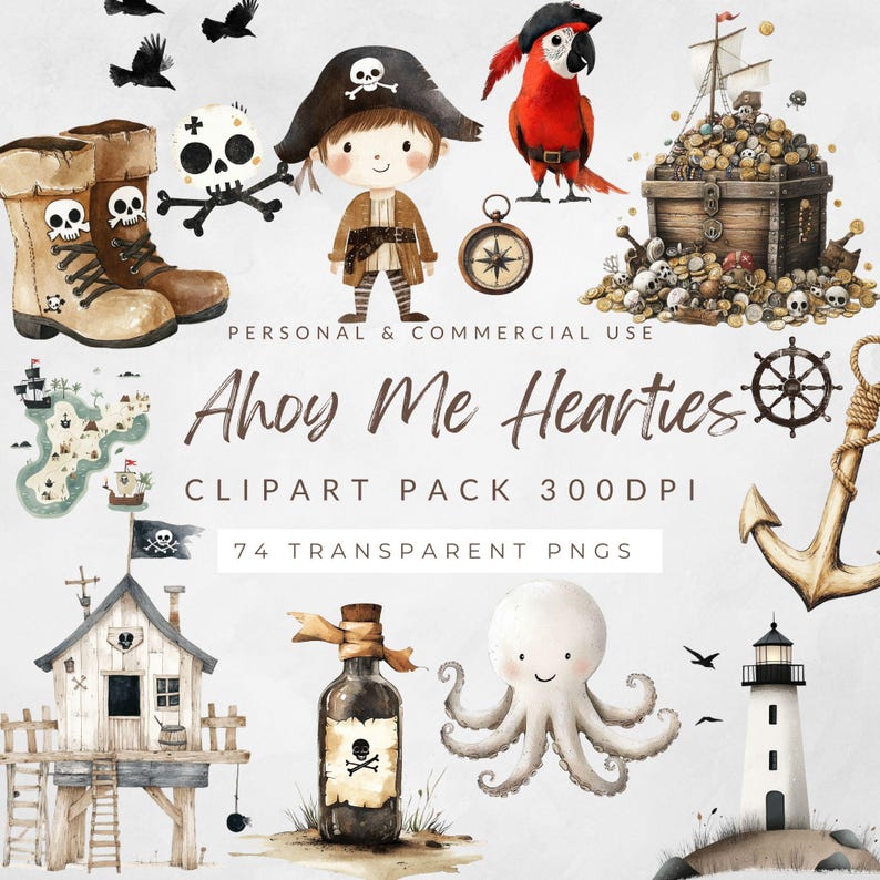 Pirate Clipart Bundle | Ahoy Me Hearties | 74 High Quality Pngs ...