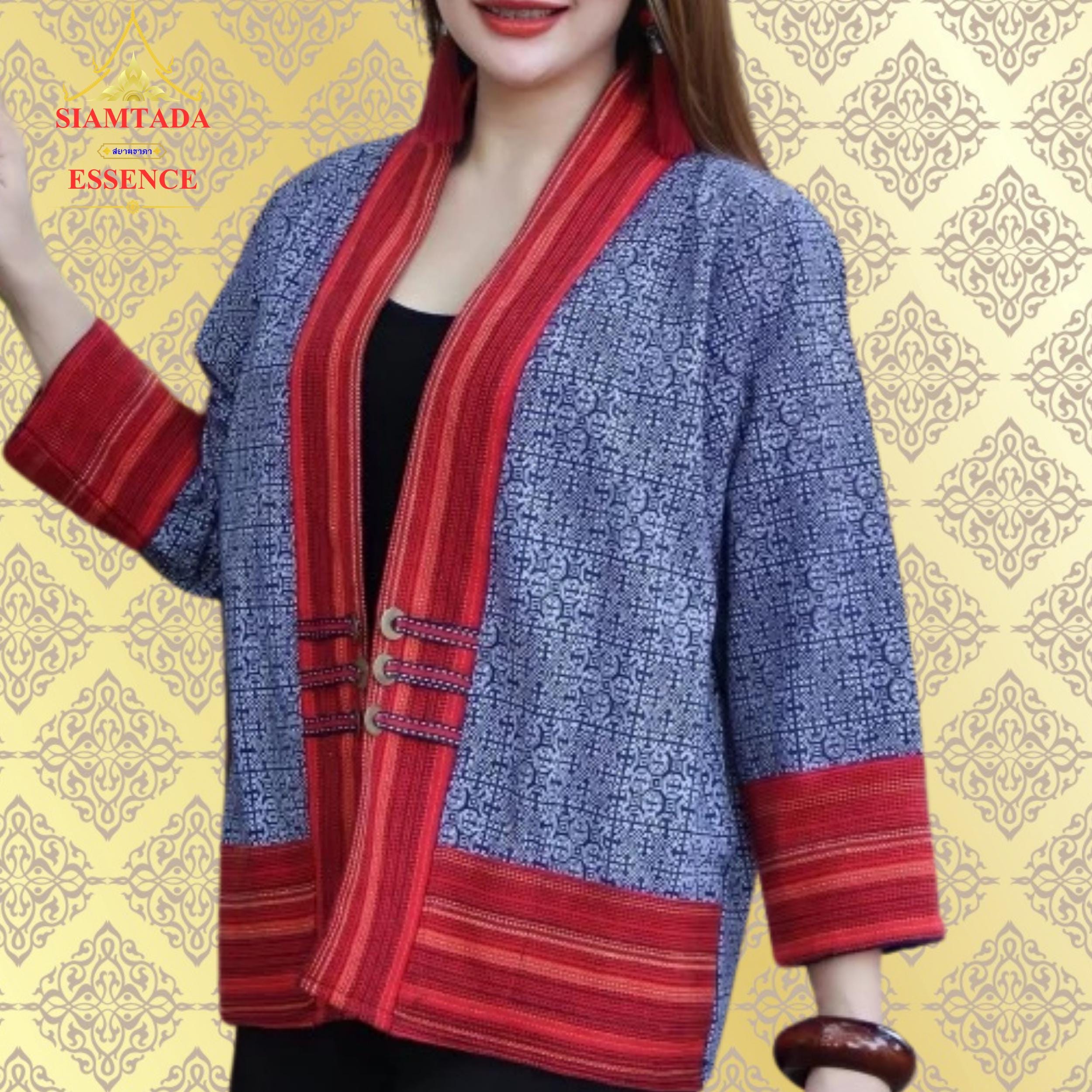 Thai Traditional Cotton Cardigan, Long Sleeve Jacket With Pockets ...