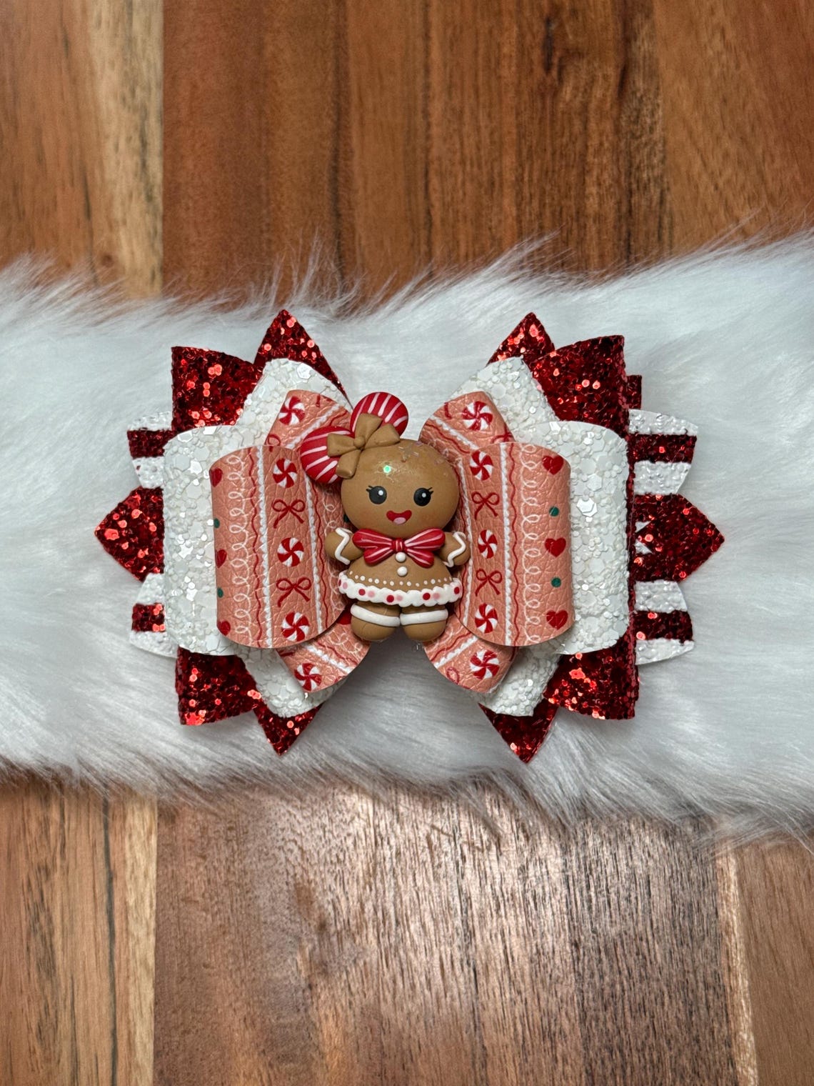 Gingerbread Girl Red and White Glitter Bow for Hair Bow or Tumbler ...