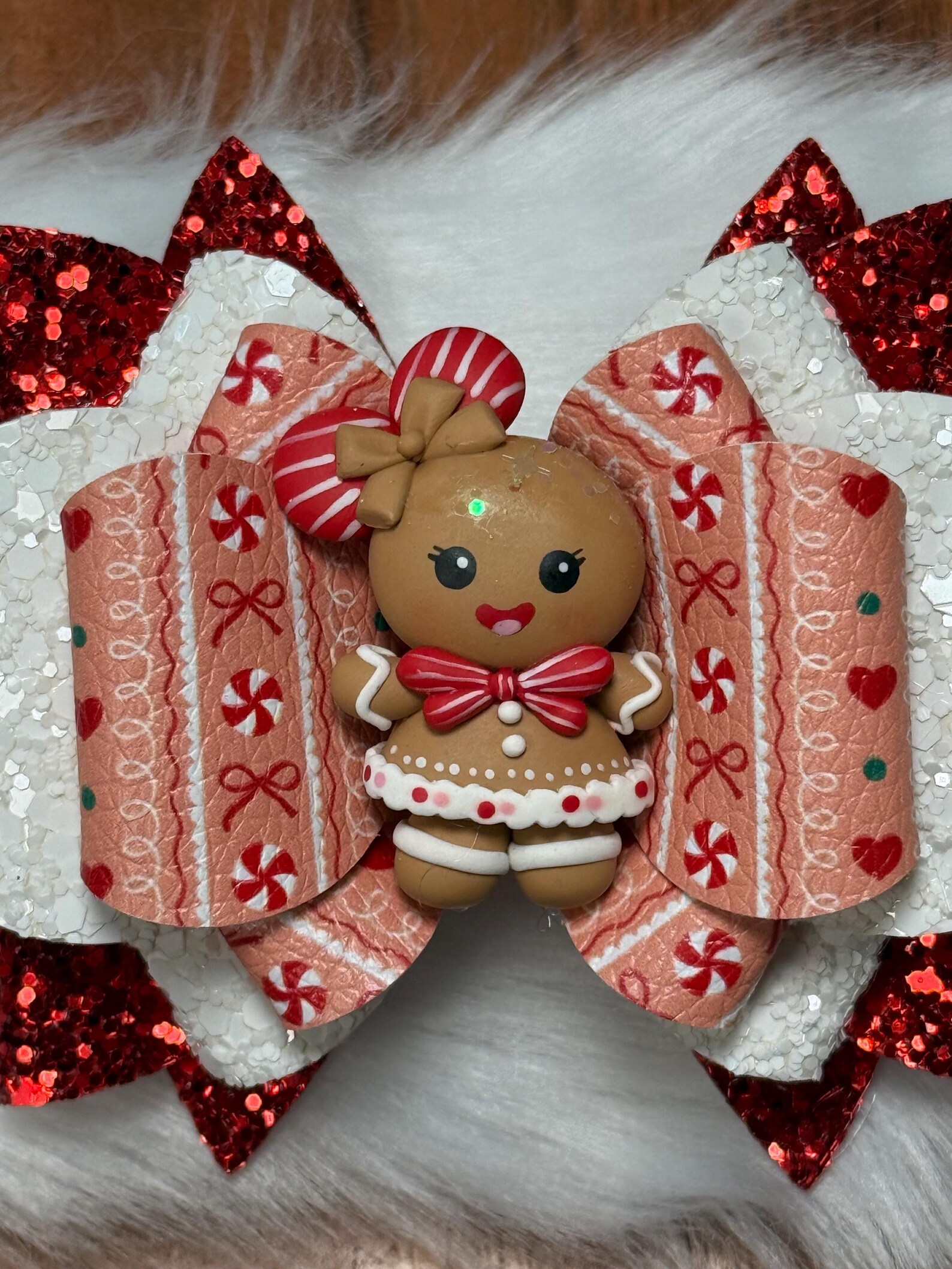 Gingerbread Girl Red and White Glitter Bow for Hair Bow or Tumbler ...