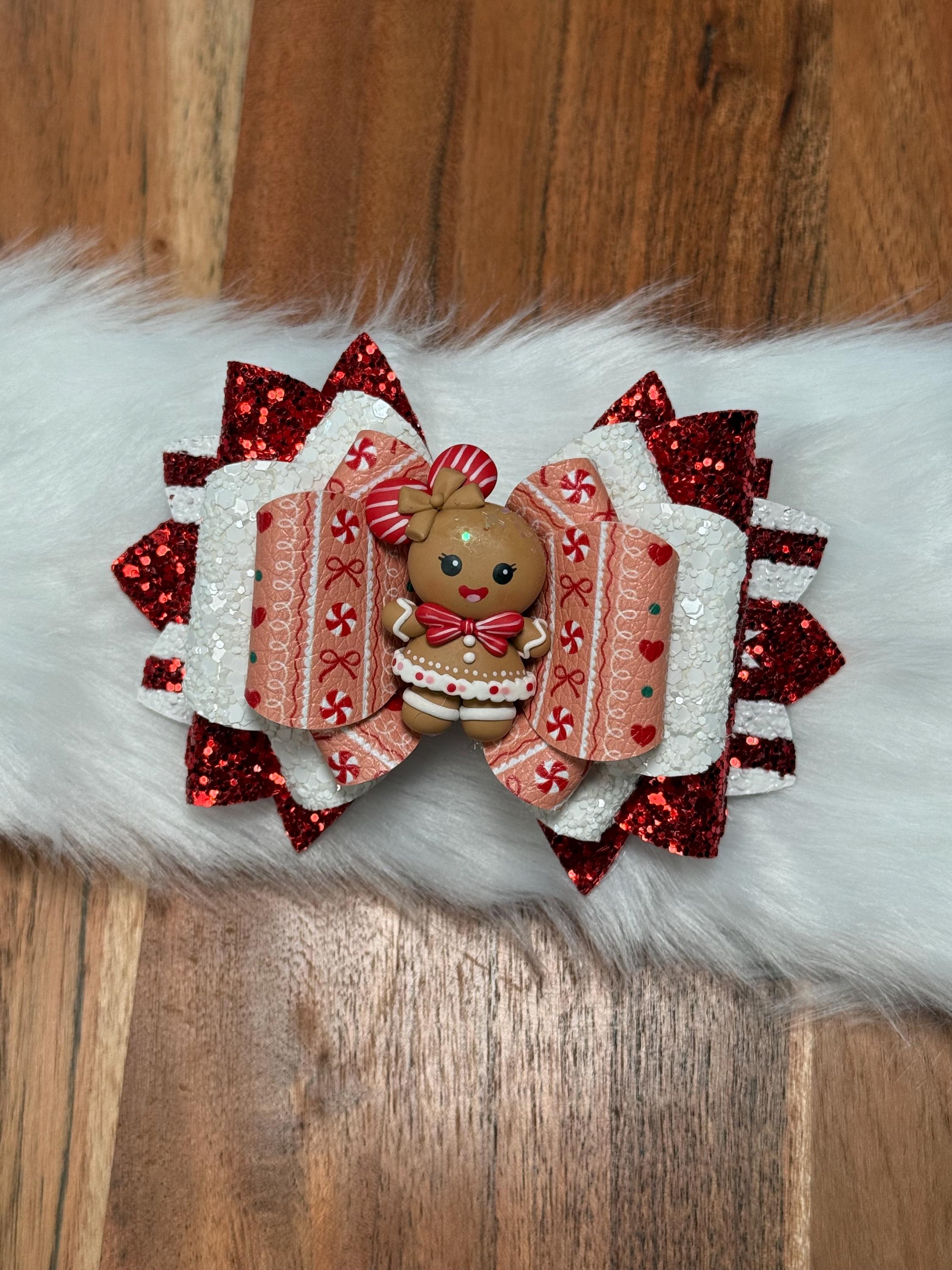 Gingerbread Girl Red and White Glitter Bow for Hair Bow or Tumbler ...