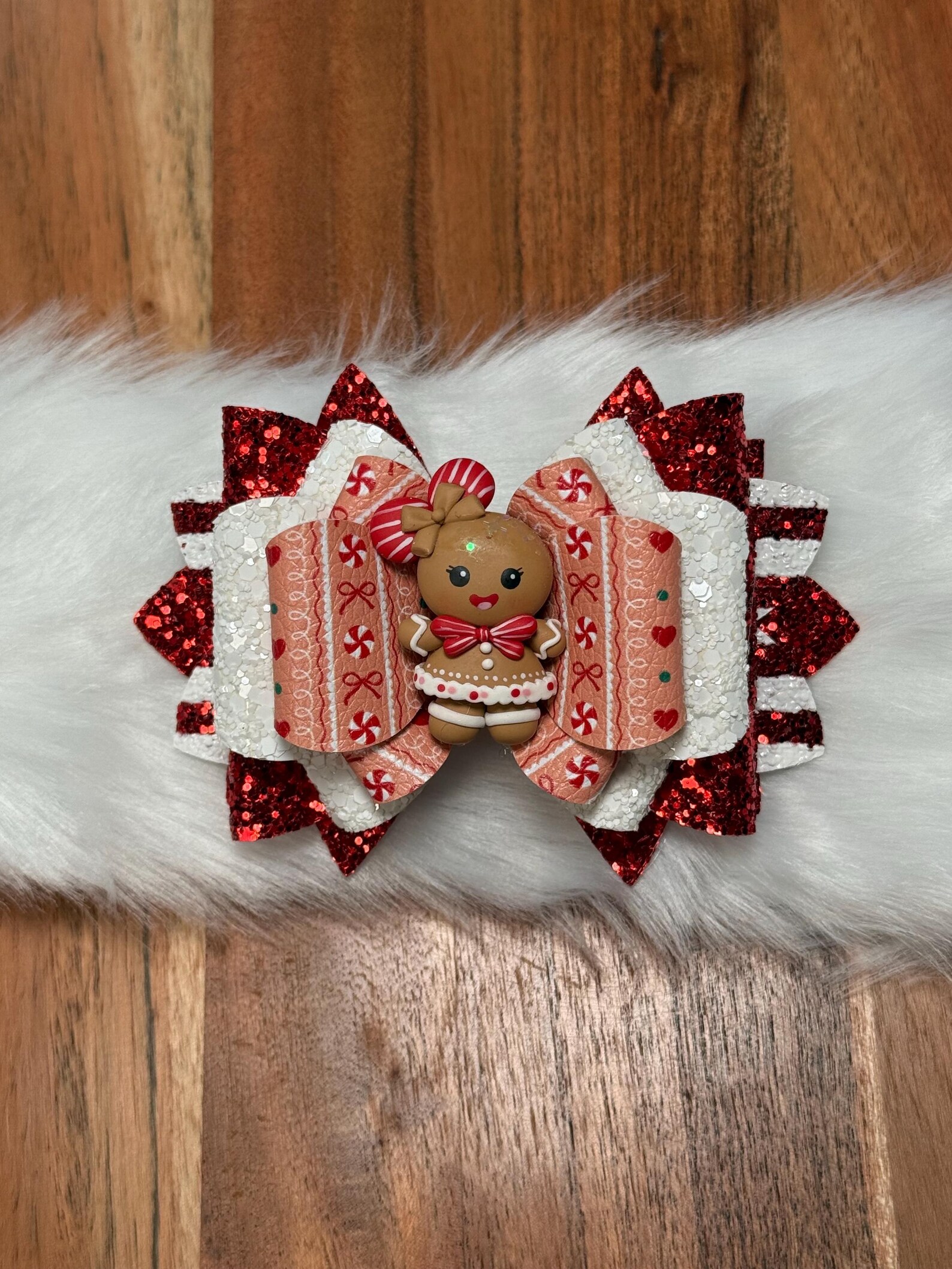 Gingerbread Girl Red and White Glitter Bow for Hair Bow or Tumbler ...