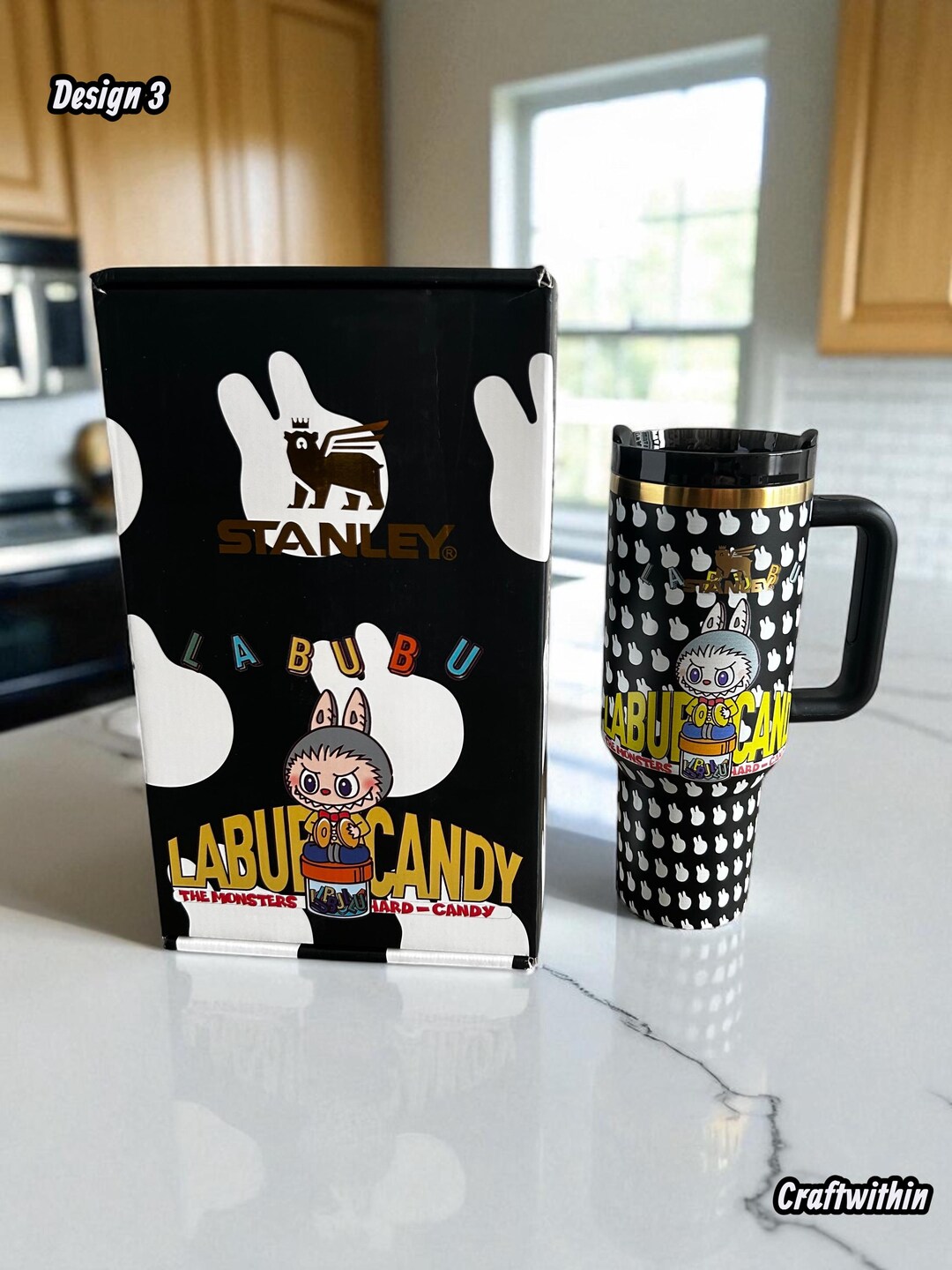 Black Labubu 40oz Stanley Style Tumbler With Gift Box Kawaii Anime Cup ...