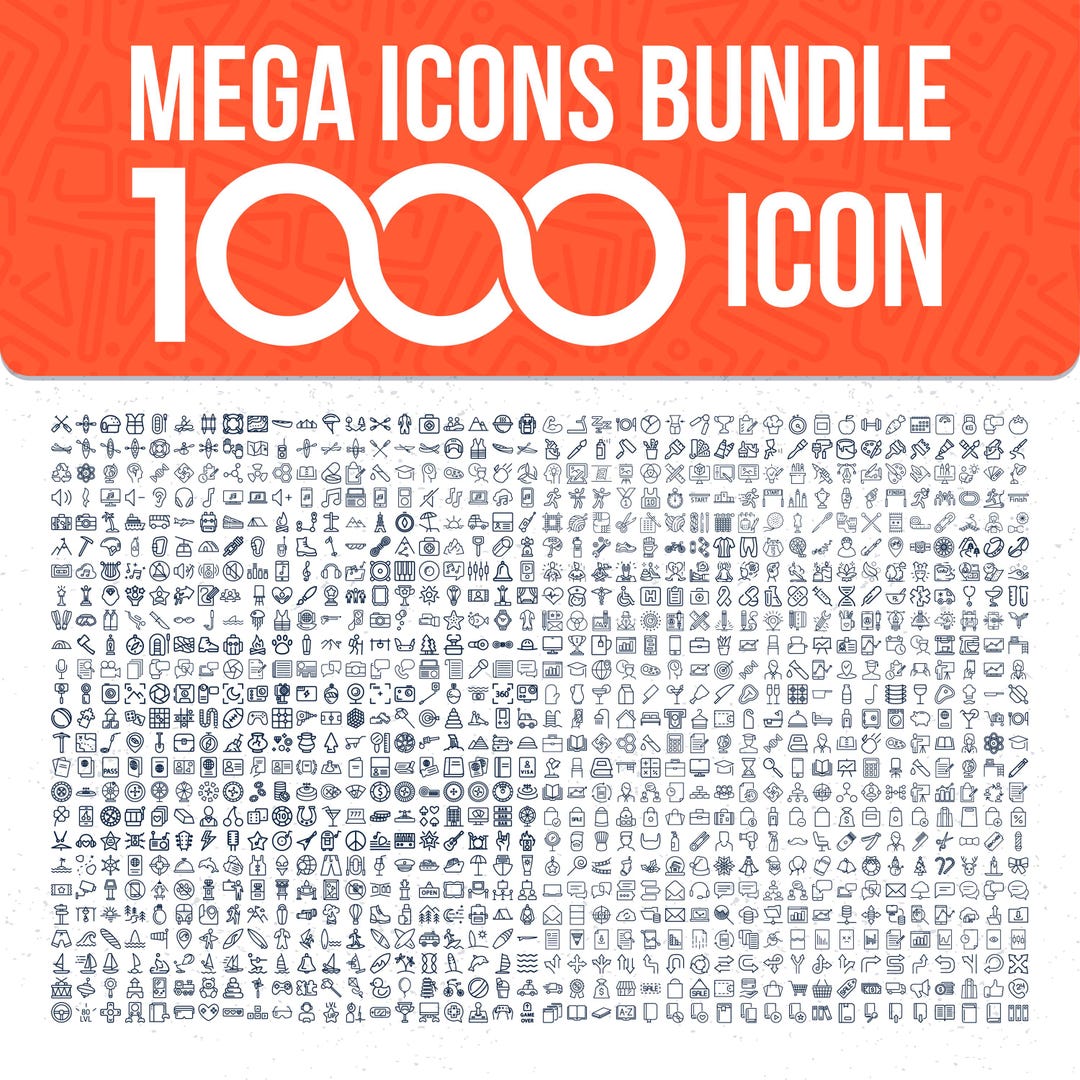 1000 Icons Bundle SVG PNG EPS, Editable Vector Set (digital Download ...