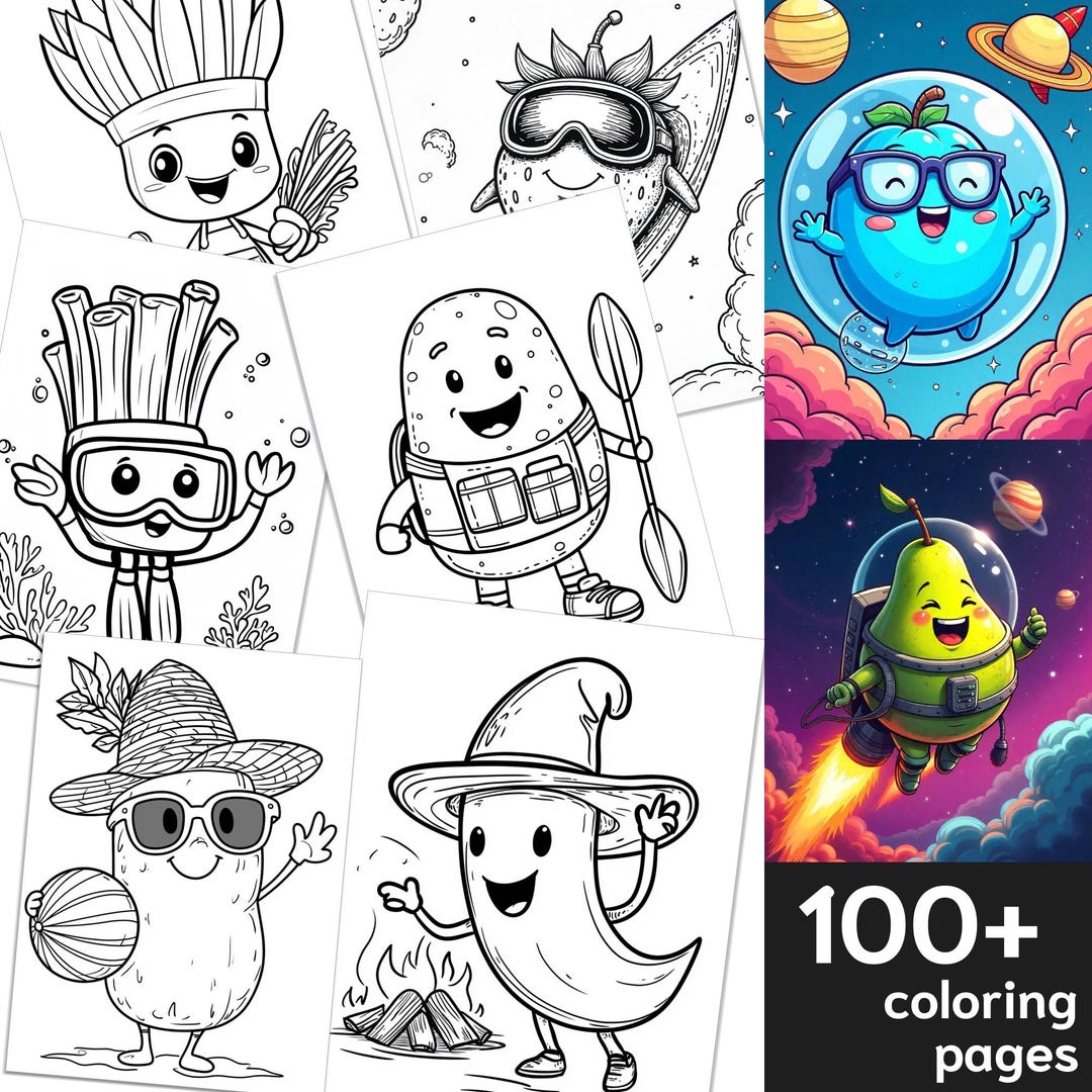 100+ Printable Coloring Pages for Kids: Cute Fruits & Vegetables Fun ...
