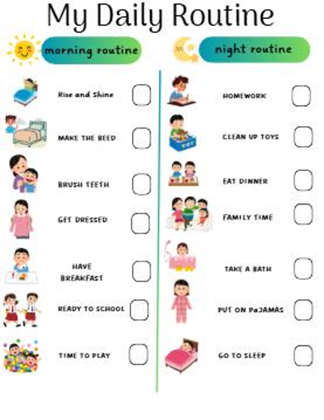 Kids Daily Routine Chart Printable | Morning & Night Routine | Instant ...