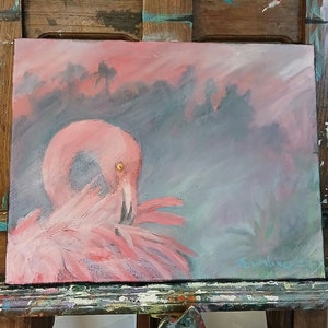 Flamingo in Storm PAINTING Original Acrylic on Canvas 11 X 14 by ...