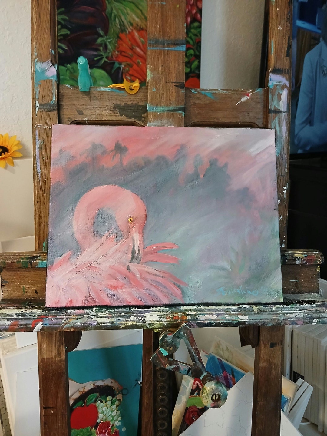 Flamingo in Storm PAINTING Original Acrylic on Canvas 11 X 14 by ...
