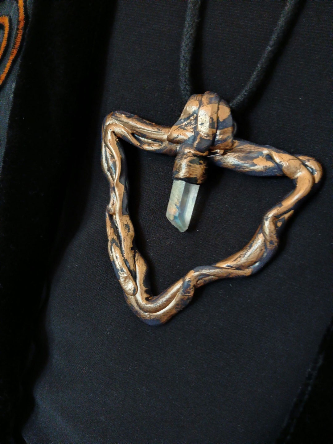 Quartz Triangle Necklace Talisman Pendant Art to Wear Hippie Jewelry ...