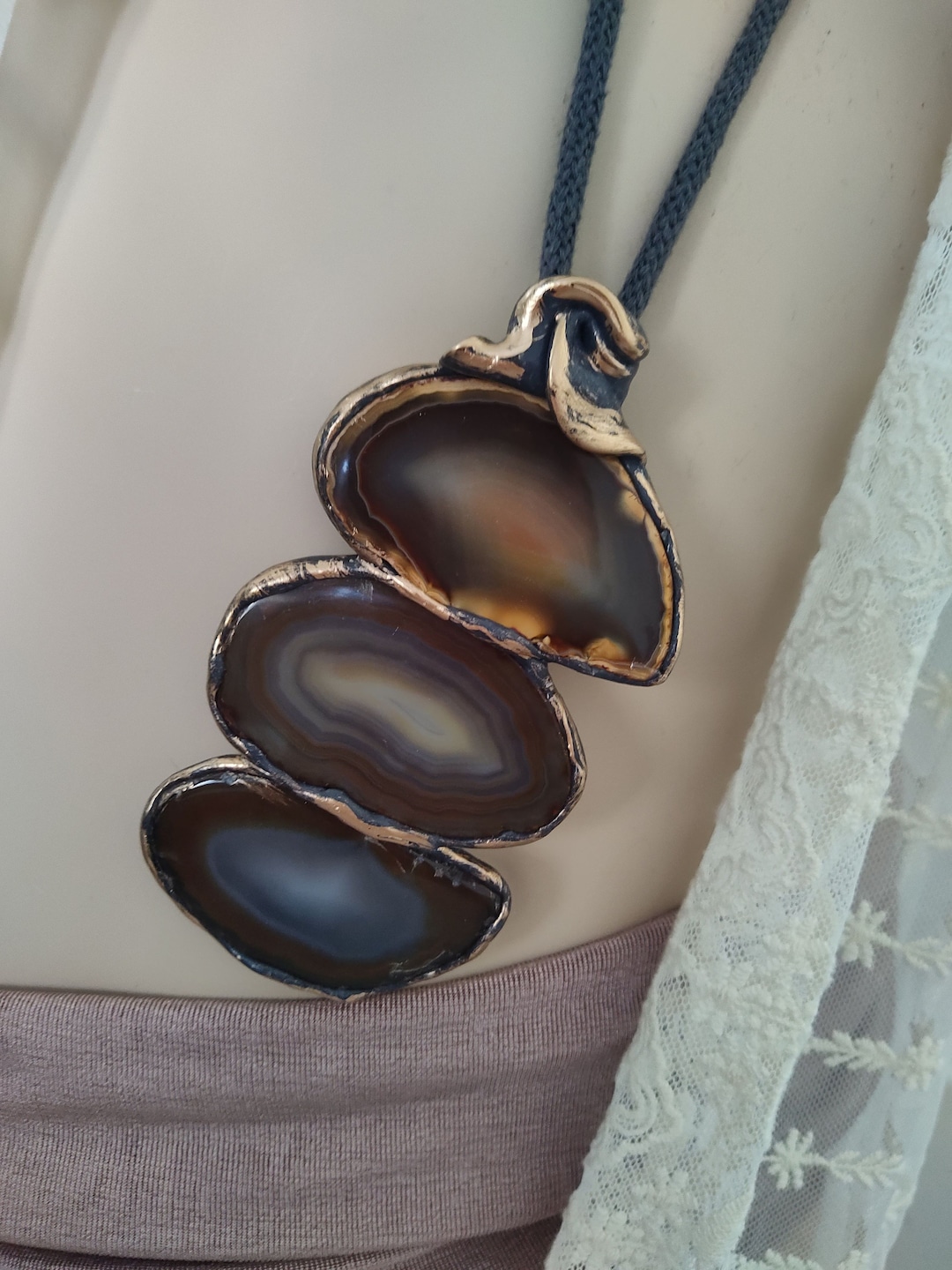 Handmade Agate Crystal Statement Necklace Art to Wear Unisex Jewelry ...