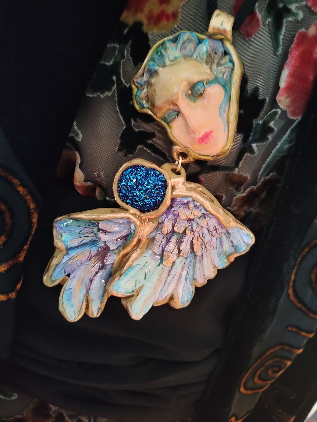 Guardian Angelic Necklace Huge Pendant Handmade Original Art to Wear ...