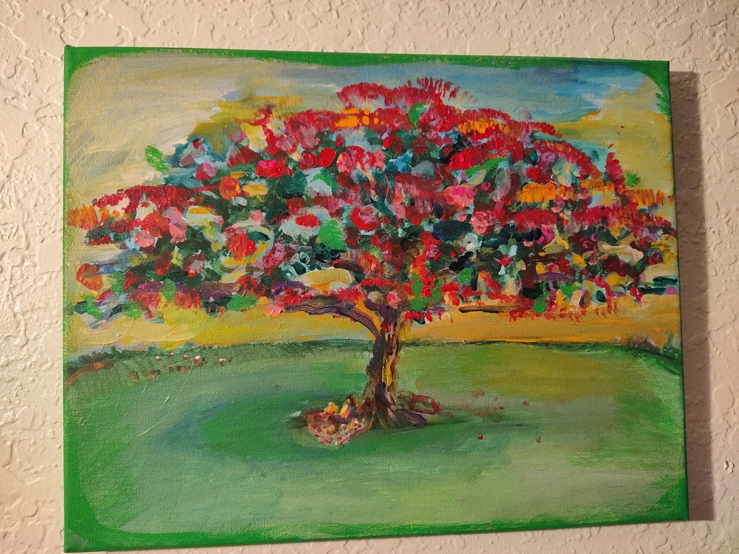 Royal Poinciana Tree Painting 14 X 11 Original Flowering Red and Green ...