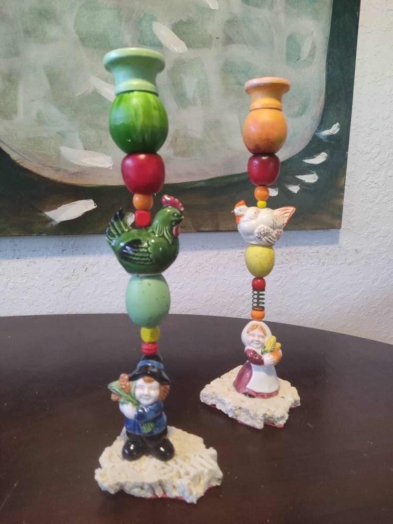 Vintage Thanksgiving Candlestick: Pilgrim & Chicken Salt Pepper Shaker ...