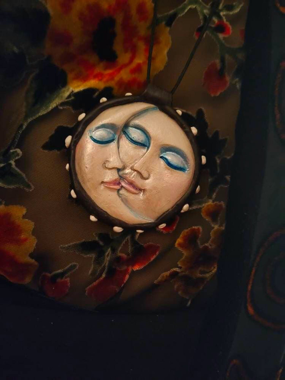 Handmade Blue Moon Face Pendant Necklace: Bold Statement Art to Wear - Etsy