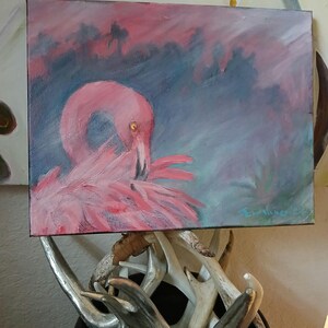 Flamingo in Storm PAINTING Original Acrylic on Canvas 11 X 14 by ...