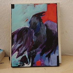 Abstract Crow Painting: Original Acrylic Bird Art (9x12) - Etsy