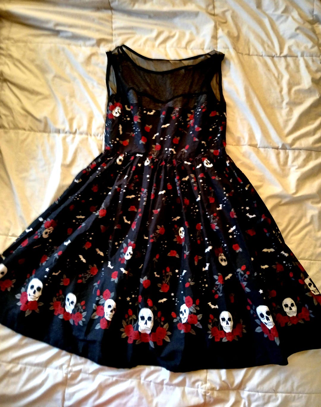 GOTHIC DRESS XL Rock a Billy Hell Bunny Goth Dress Roses, Skulls, Bats ...