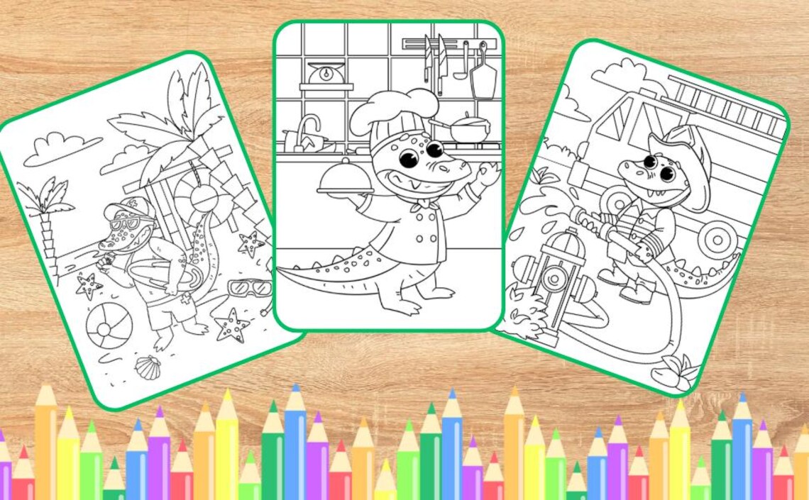 Alligators in Action. Coloring Pages. Professions. Kids Activities. - Etsy