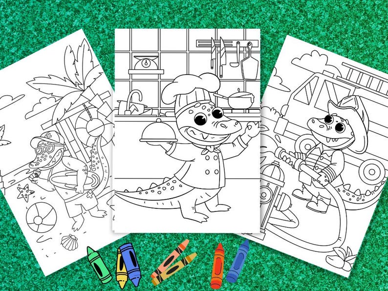 Alligators in Action. Coloring Pages. Professions. Kids Activities. - Etsy