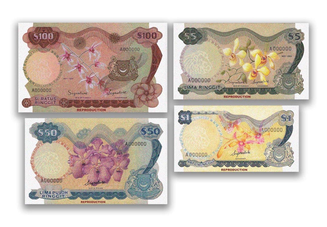 REPLICA Singaporec 1965 Proposed Set of 4 Orchid RINGGIT Antique ...