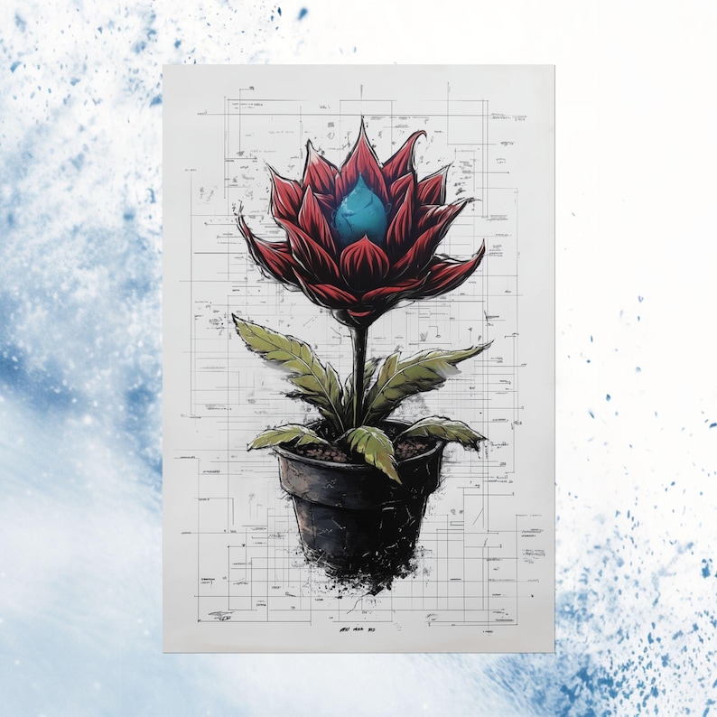 Floral Blueprint Poster, Greenhouse Wall Art, Gardener Gift, Rolled ...
