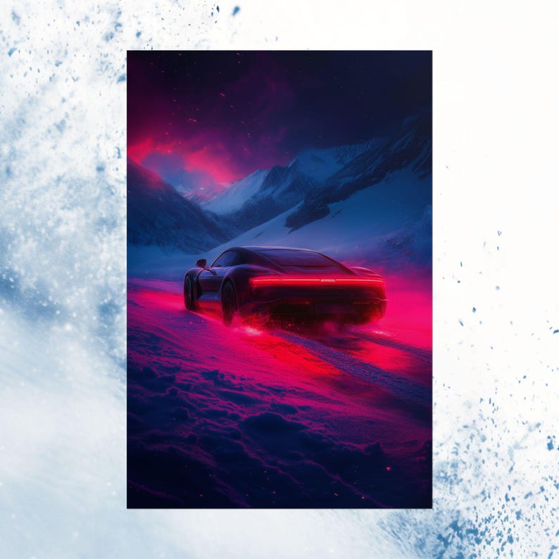Neon Car Poster, Rolled Art Print, Colorful Wall Decor, Dark Neon Print ...
