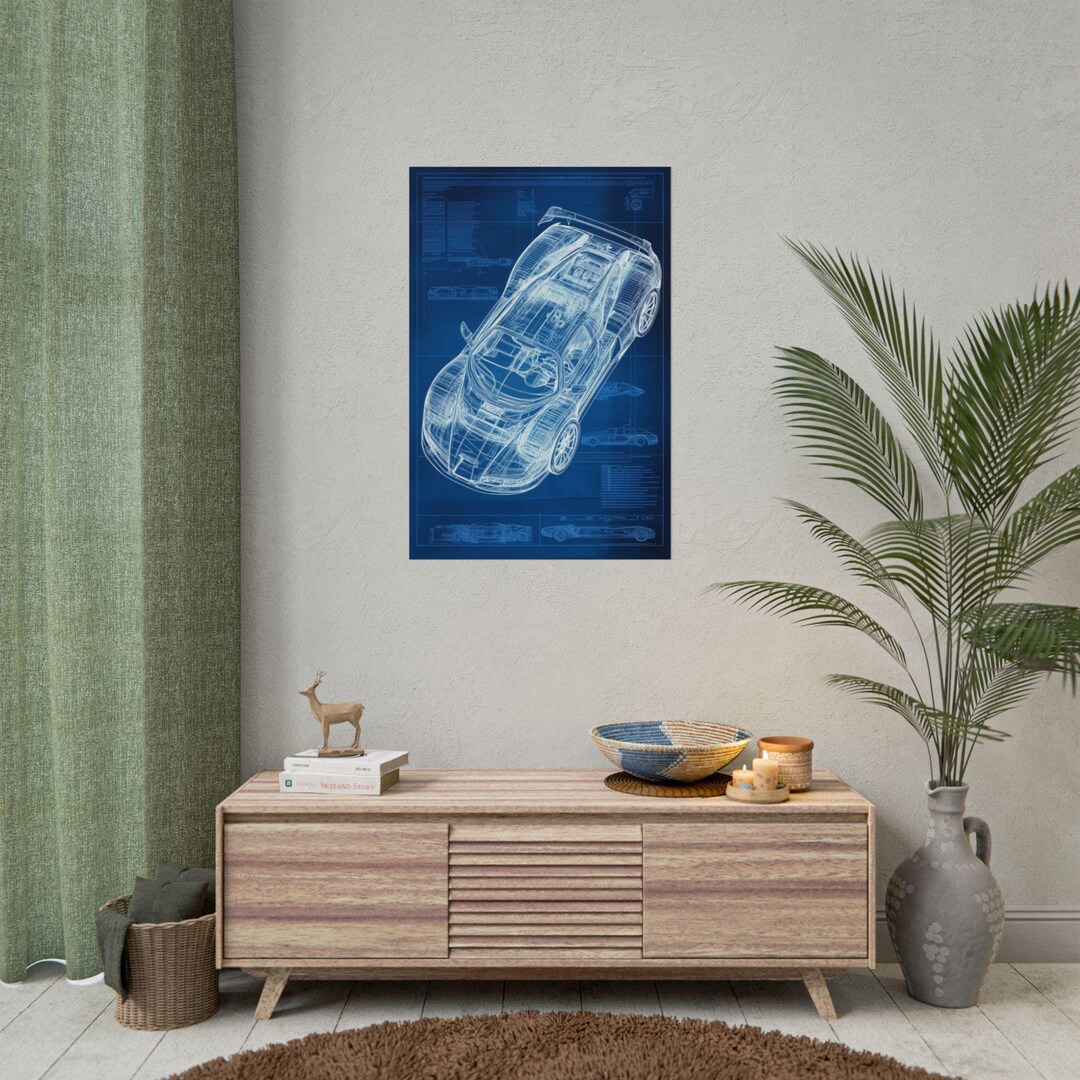 Car Blueprint Poster, Supercar Art Print, Fast Car Wall Art, Car Lover ...