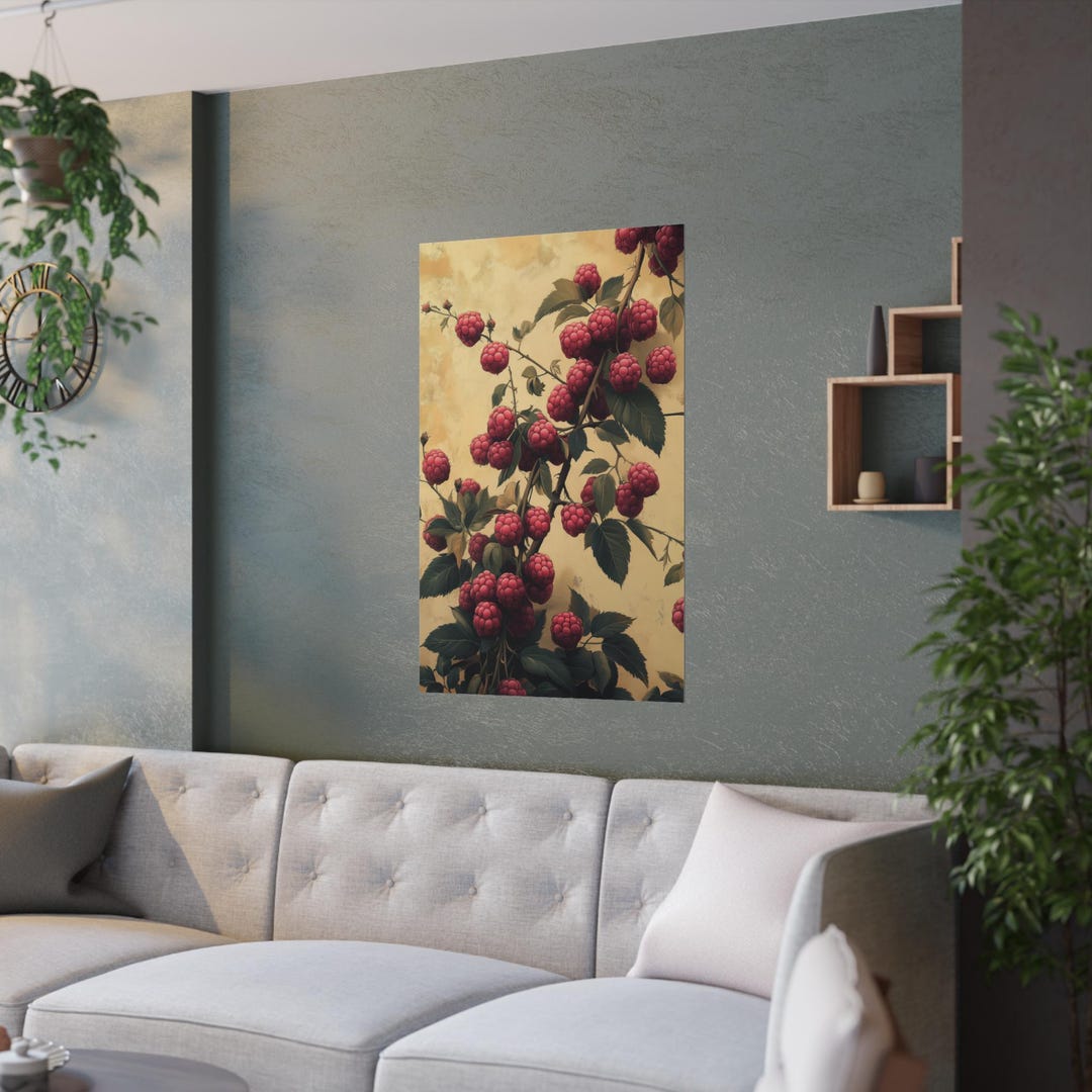 Raspberry Vine Poster, Fresh Raspberry Wall Art, High-quality Low-glare ...