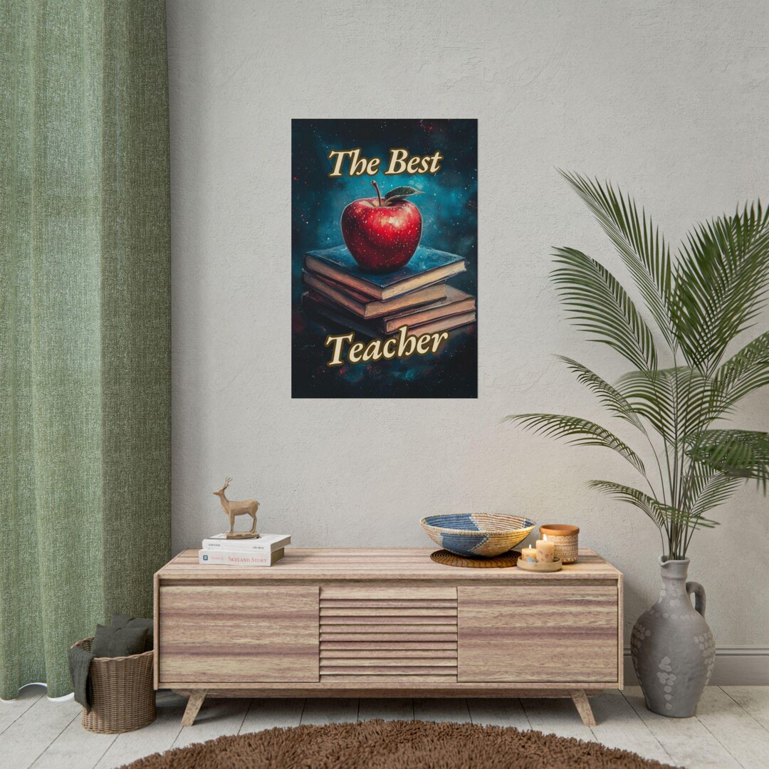 Rolled Posters, Teacher Gift, Best Teacher Poster, Books and Apple ...