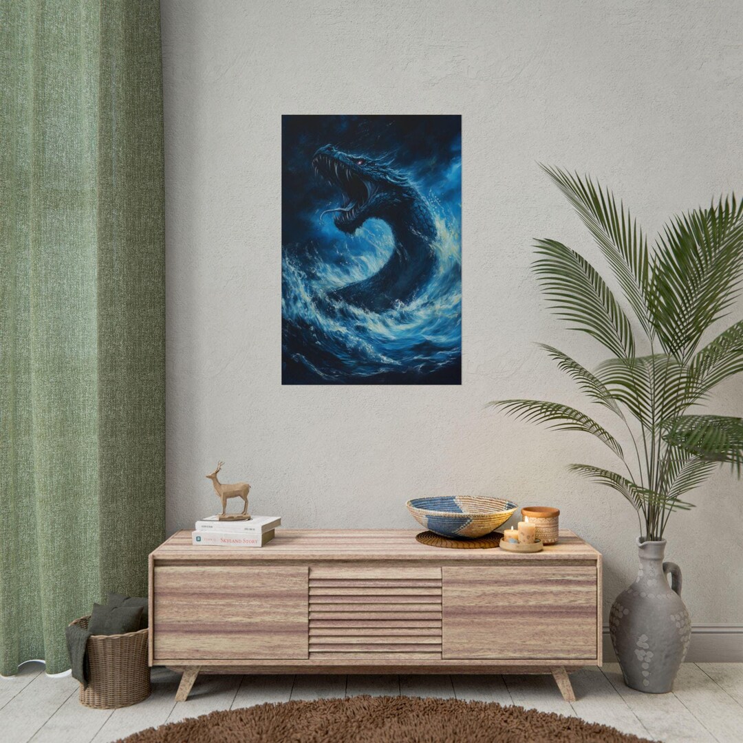 Sea Serpent Poster, Ocean Blueprint Wall Art, Fantasy Lover Decor, Dark ...